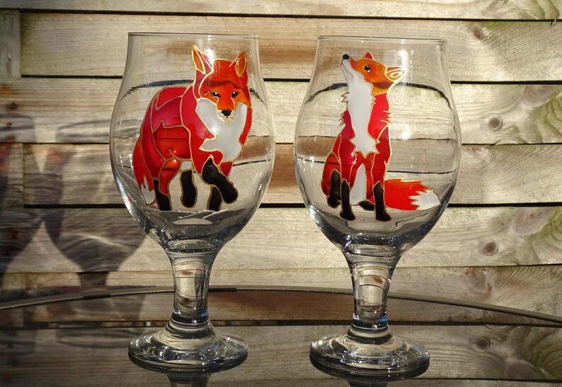 Cute Hand Painted Fox Wine or Beer Glass. Unusual & Different Christmas ...
