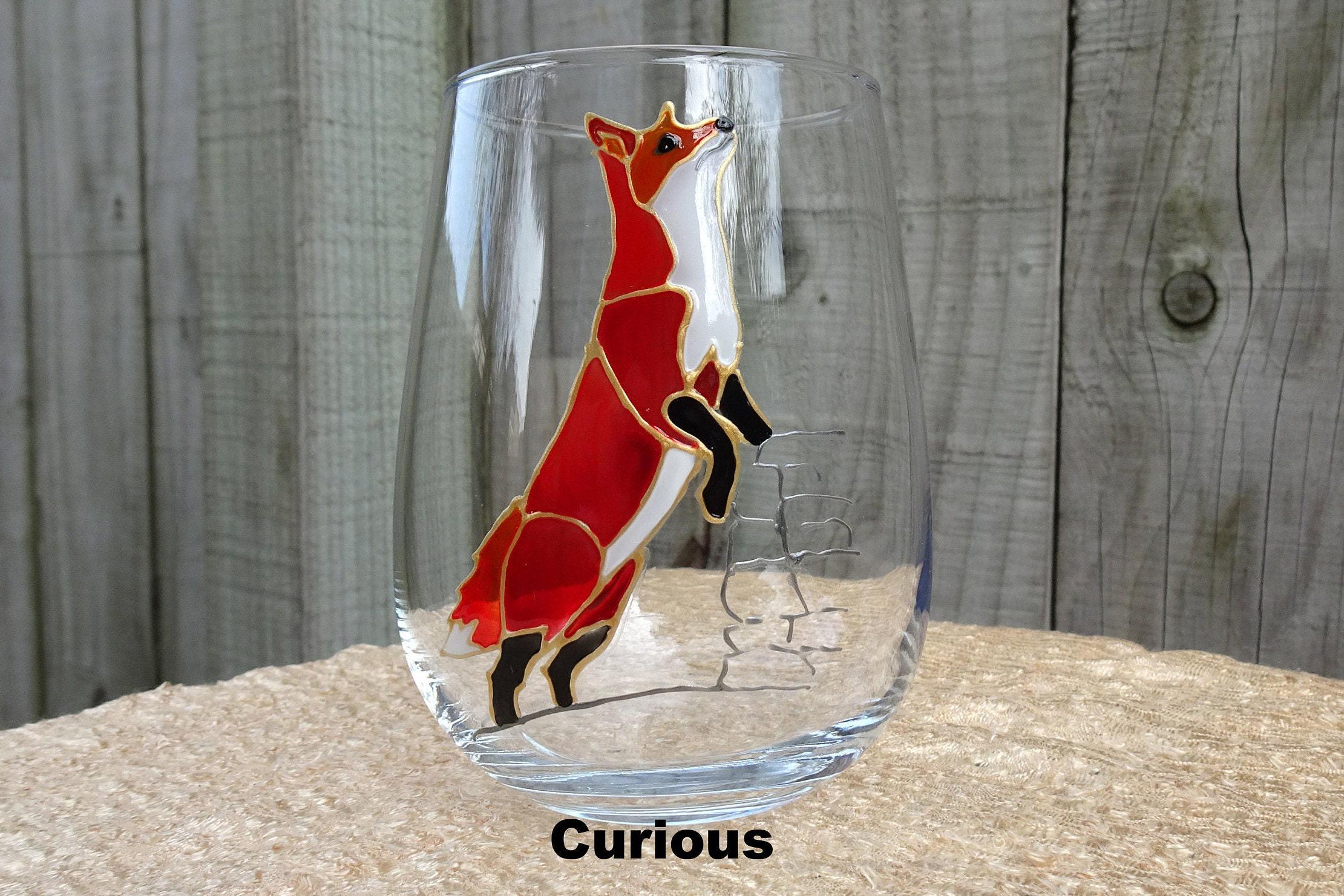 Cute Hand Painted Fox Wine or Beer Glass. Unusual & Different Christmas ...