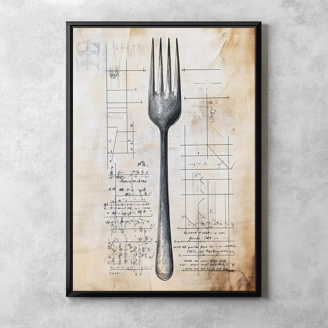 Fork Patent Print, Fork Blueprint Wall Art, Kitchen Wall Decor, Cafe ...