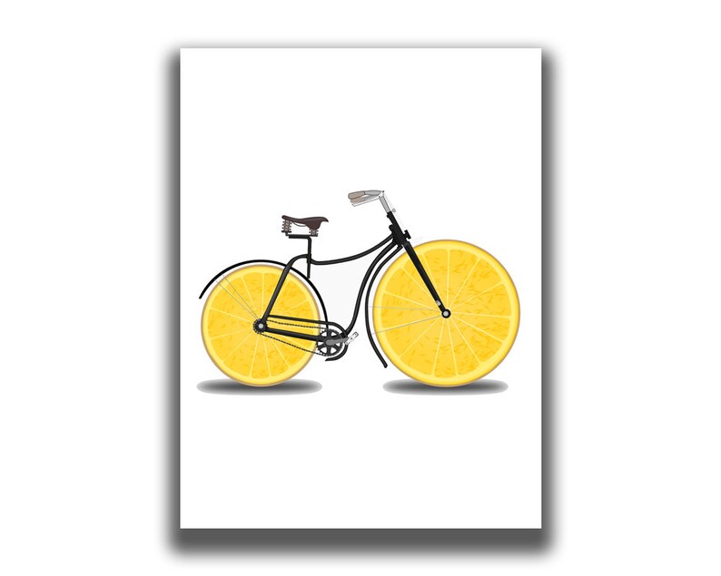 Lemon Bicycle Printable Wall Art Lemon Art Prints Gift to - Etsy