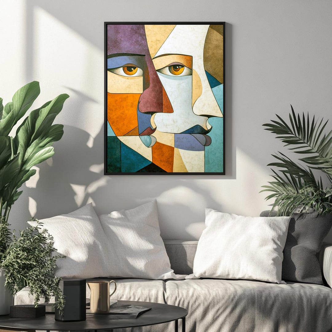 Blue Brown Abstract Cubist Faces, Digital Art Print, Digital Download ...