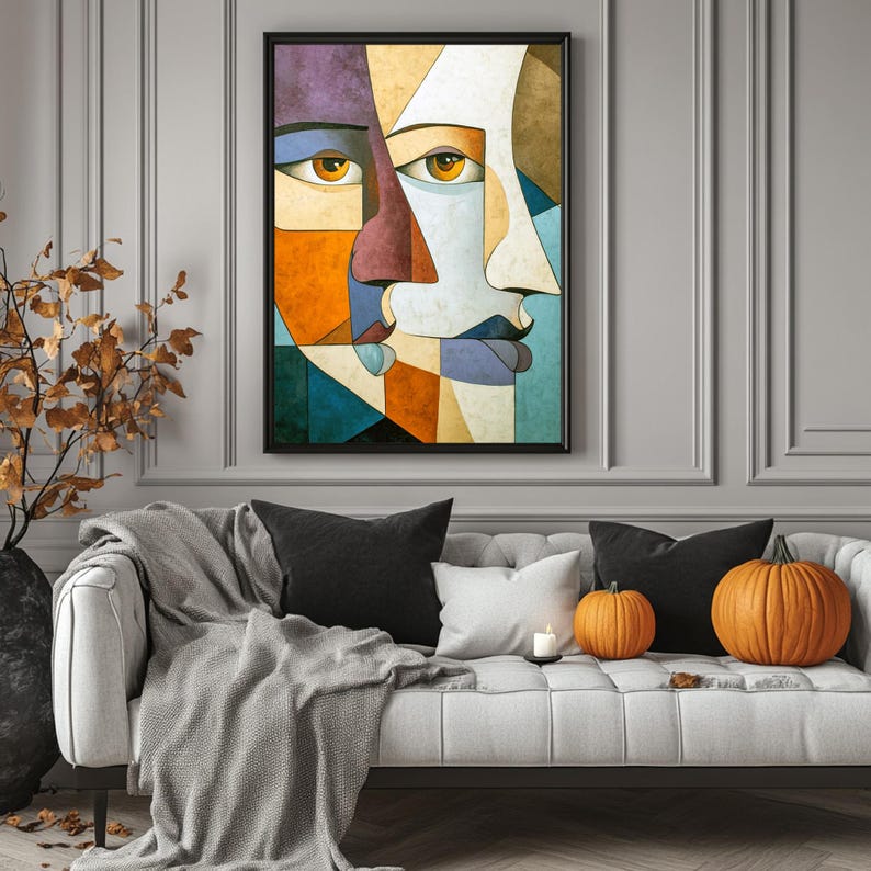 Blue Brown Abstract Cubist Faces, Digital Art Print, Digital Download ...