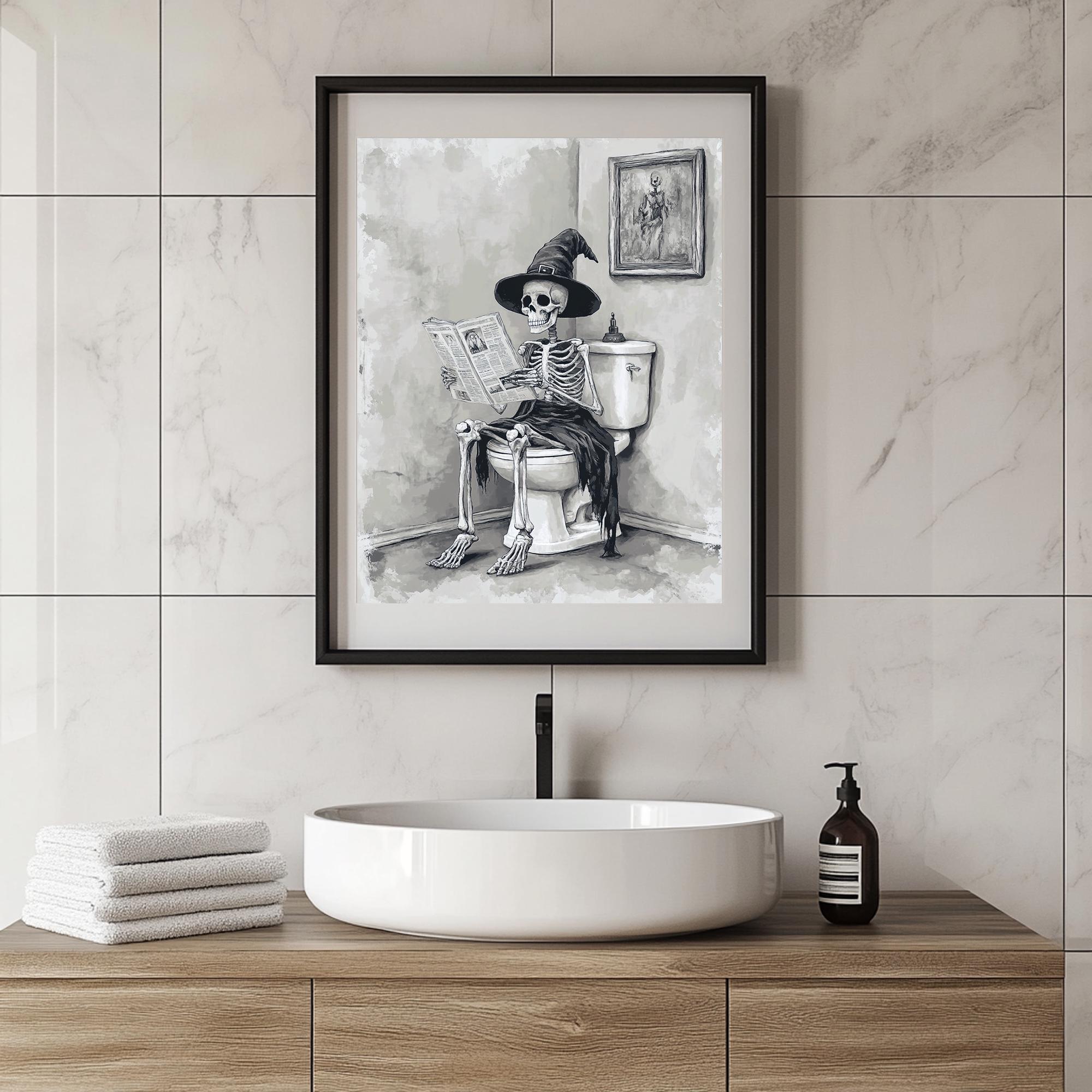 Skeleton on Toilet Reading A Newspaper, Skeleton in the Bathroom ...