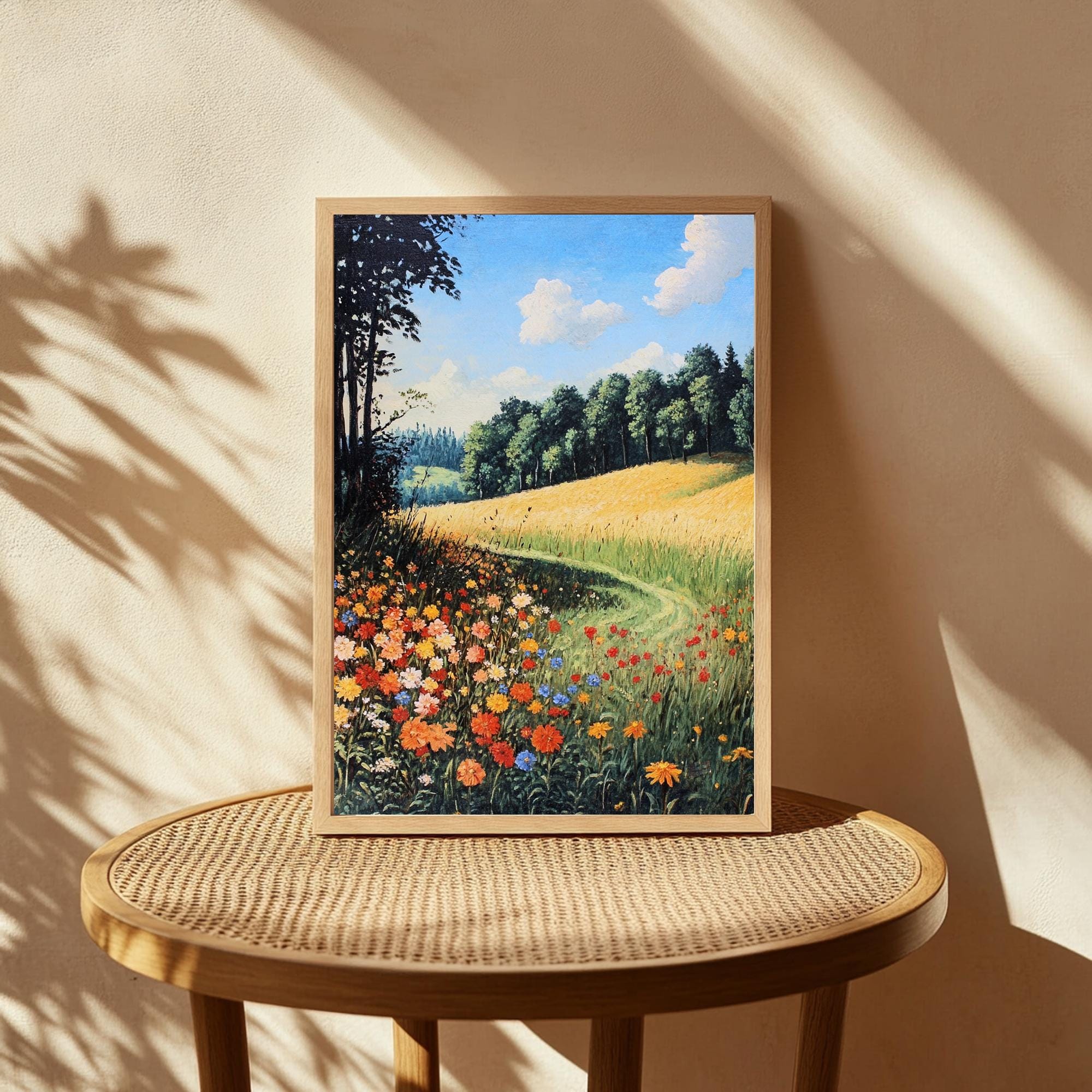 Wildflower Field Vintage Art Print, Vintage Botanical Landscape Sign ...