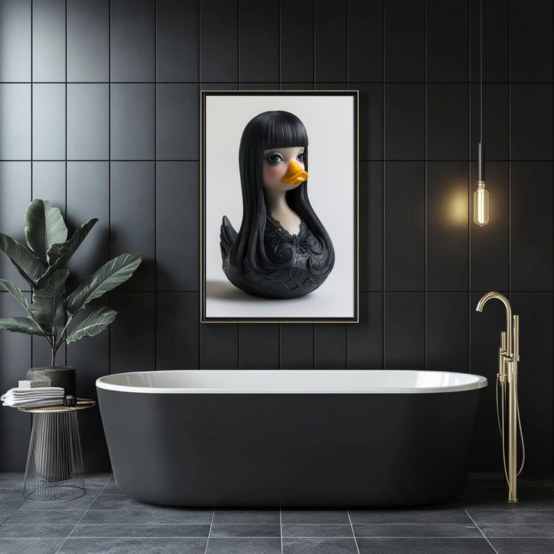 Goth Rubber Duck Art Print, Funny Wall Art, Bathroom Wall Decor, Large ...