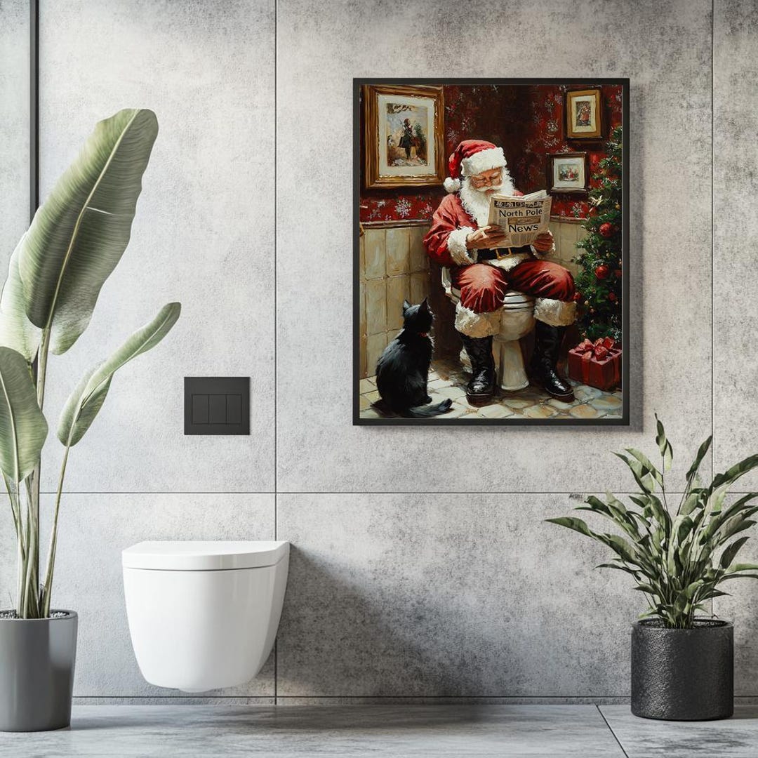 Funny Santa Bathroom Art Print | Christmas Humor Wall Decor | Digital ...