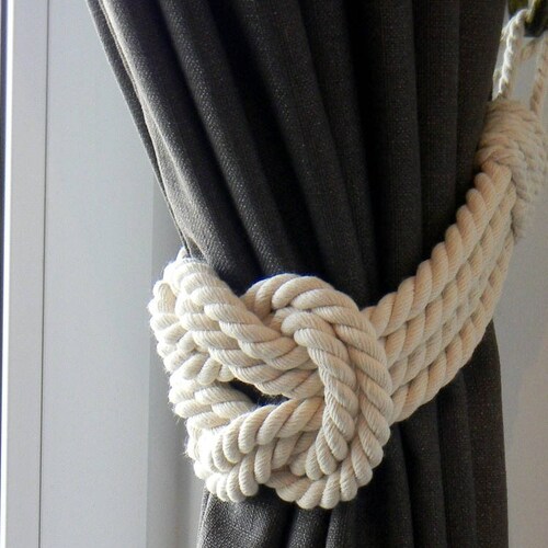 Double Square Knot Ivory Curtain Tie-backs Cotton Rope - Etsy