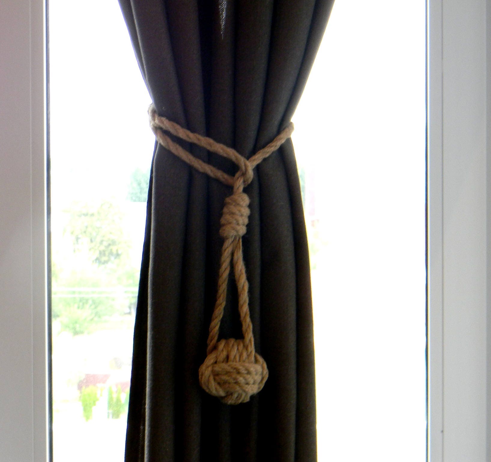 Monkey Fist Knot Curtain Tiebacks Shabby chic windows Jute | Etsy