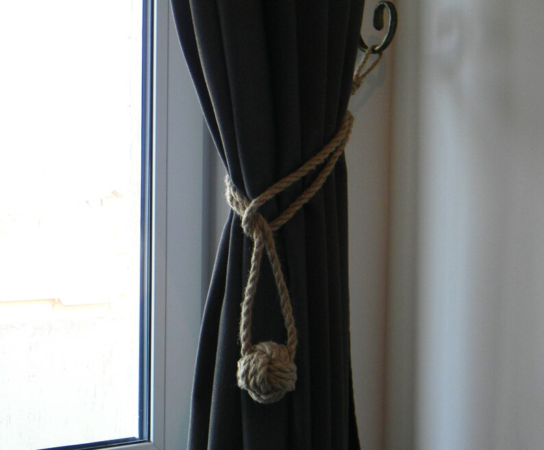 Jute Rope Monkey Fist Knot..Rustic Tiebacks..Nautical | Etsy