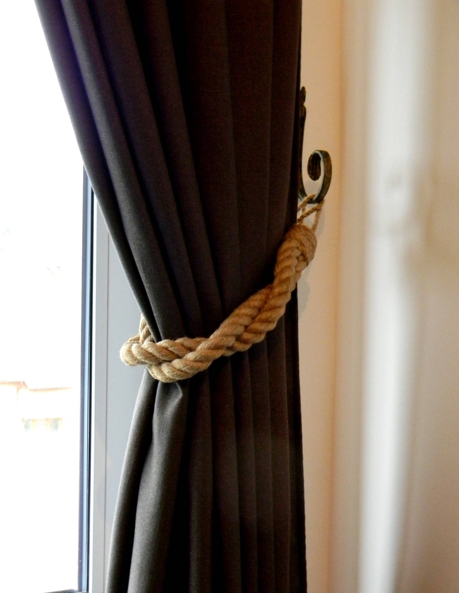 Rustic Jute Rope Curtain Tieback Thick Tie-back Industrial | Etsy