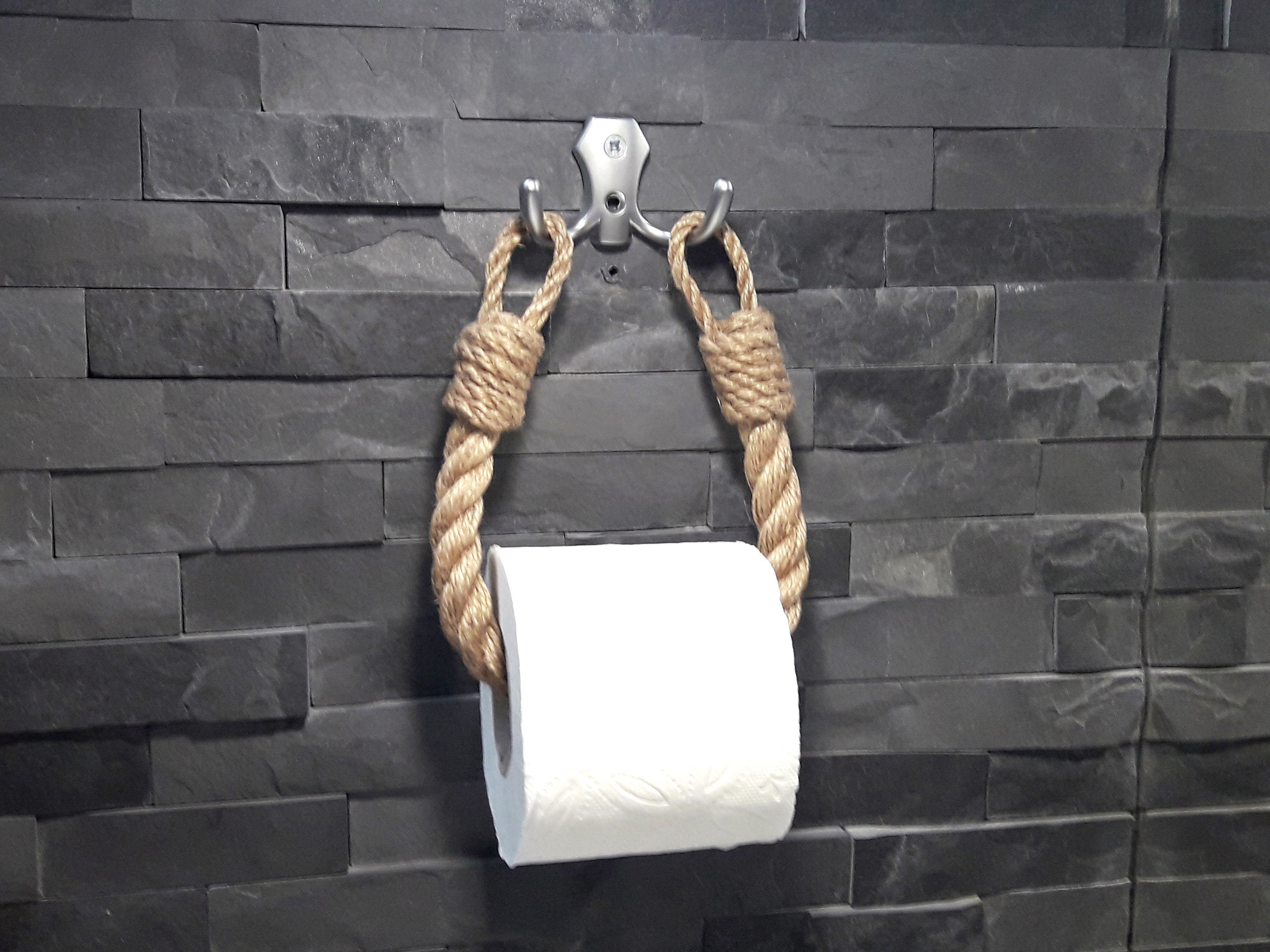 Matte Silver Hook .. Toilet Paper Holder..Jute Rope Nautical | Etsy