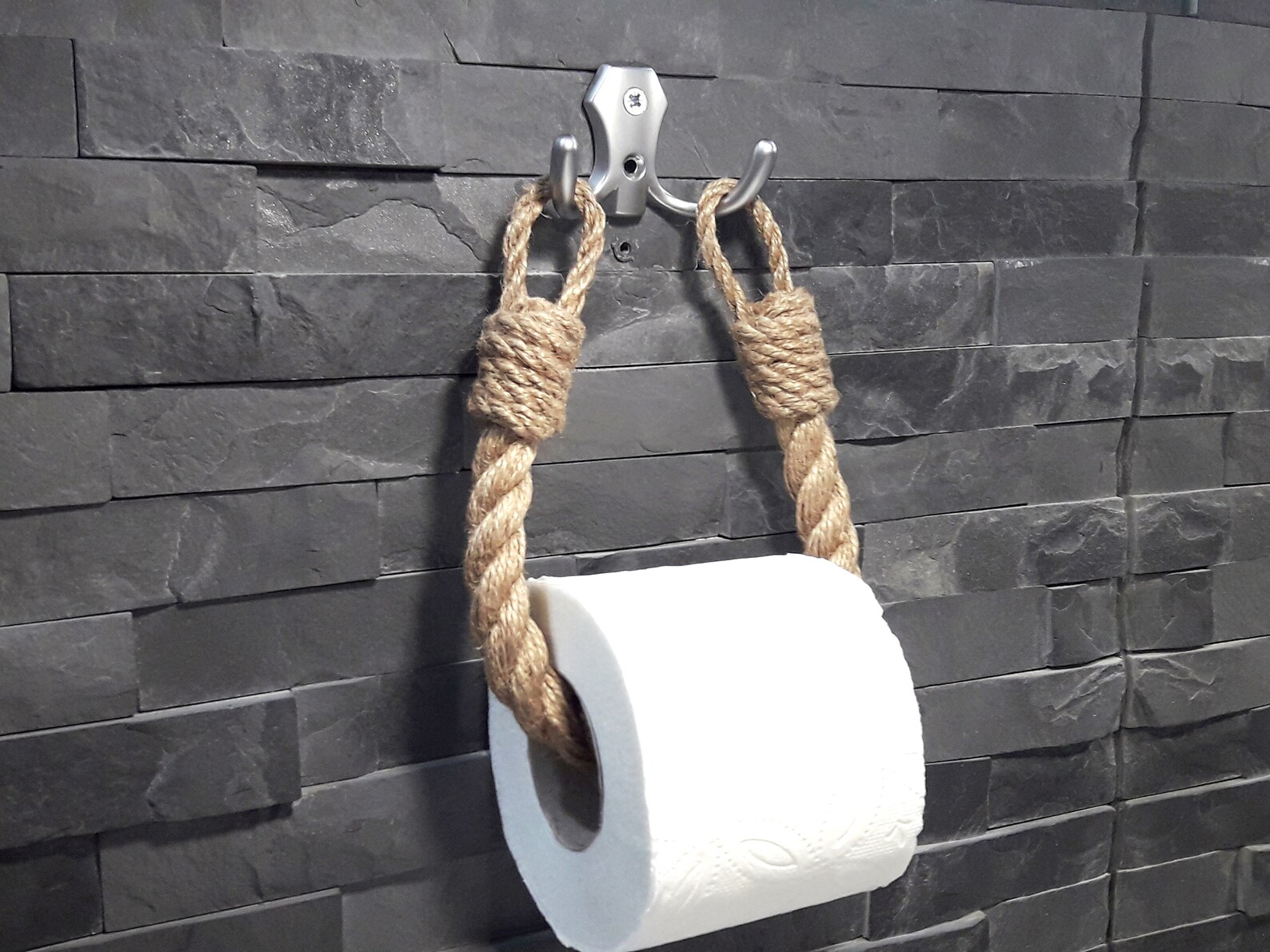 Matte Silver Hook .. Toilet Paper Holder..jute Rope Nautical - Etsy