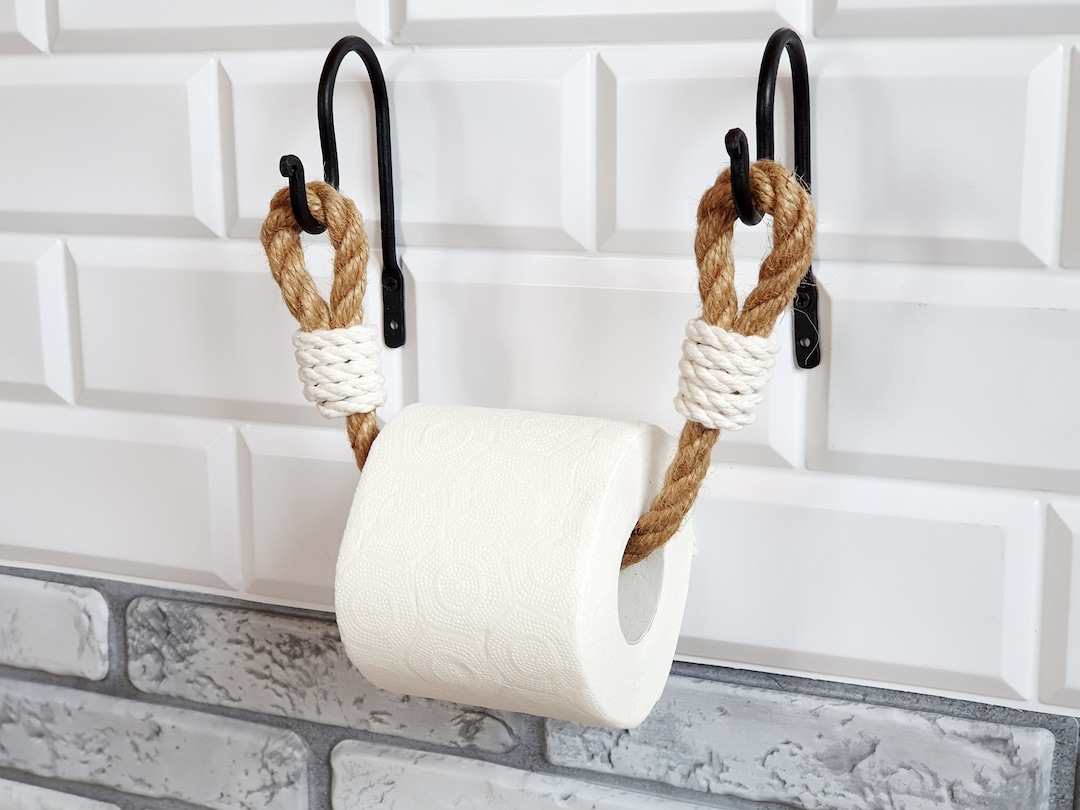 Toilet Paper Holder..black Forged Metal Hooks..towel Holder..jute Rope ...