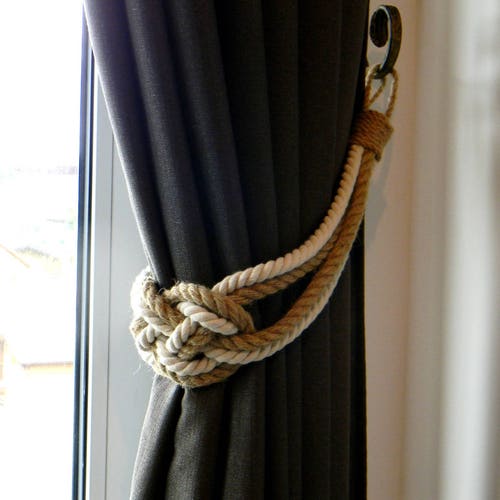 Double Square Knot Ivory Curtain Tie-backs Cotton Rope - Etsy