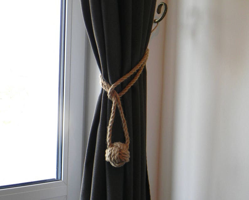 Jute Rope Monkey Fist Knot..Rustic Tiebacks..Nautical | Etsy