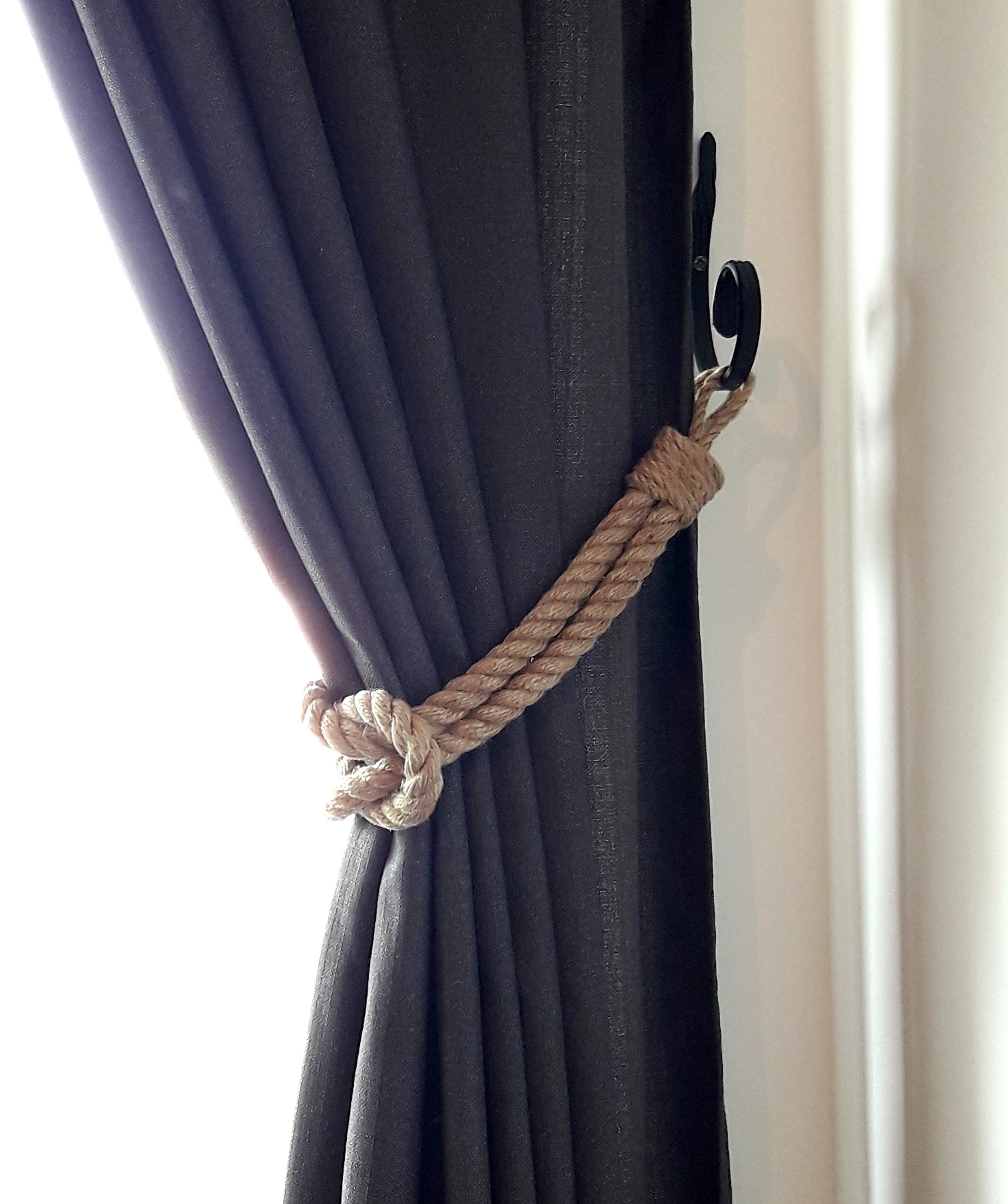 Square Knot Curtain Tie-Back Beach Decor Jute Rope Curtain | Etsy