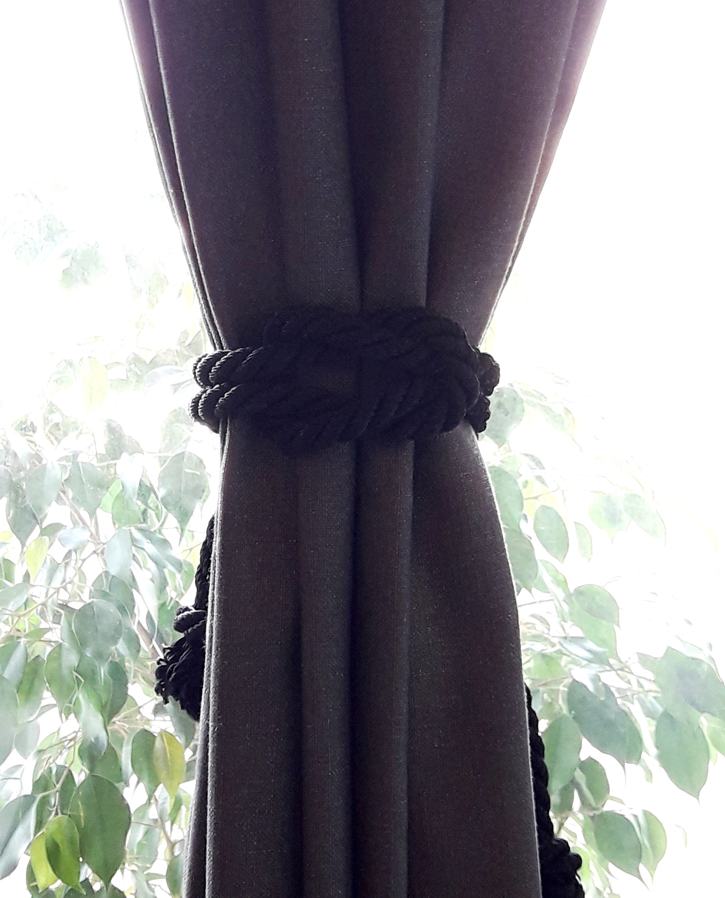 Square Knot Curtain Tie-Backs..Black Rope Tiebacks..Home | Etsy