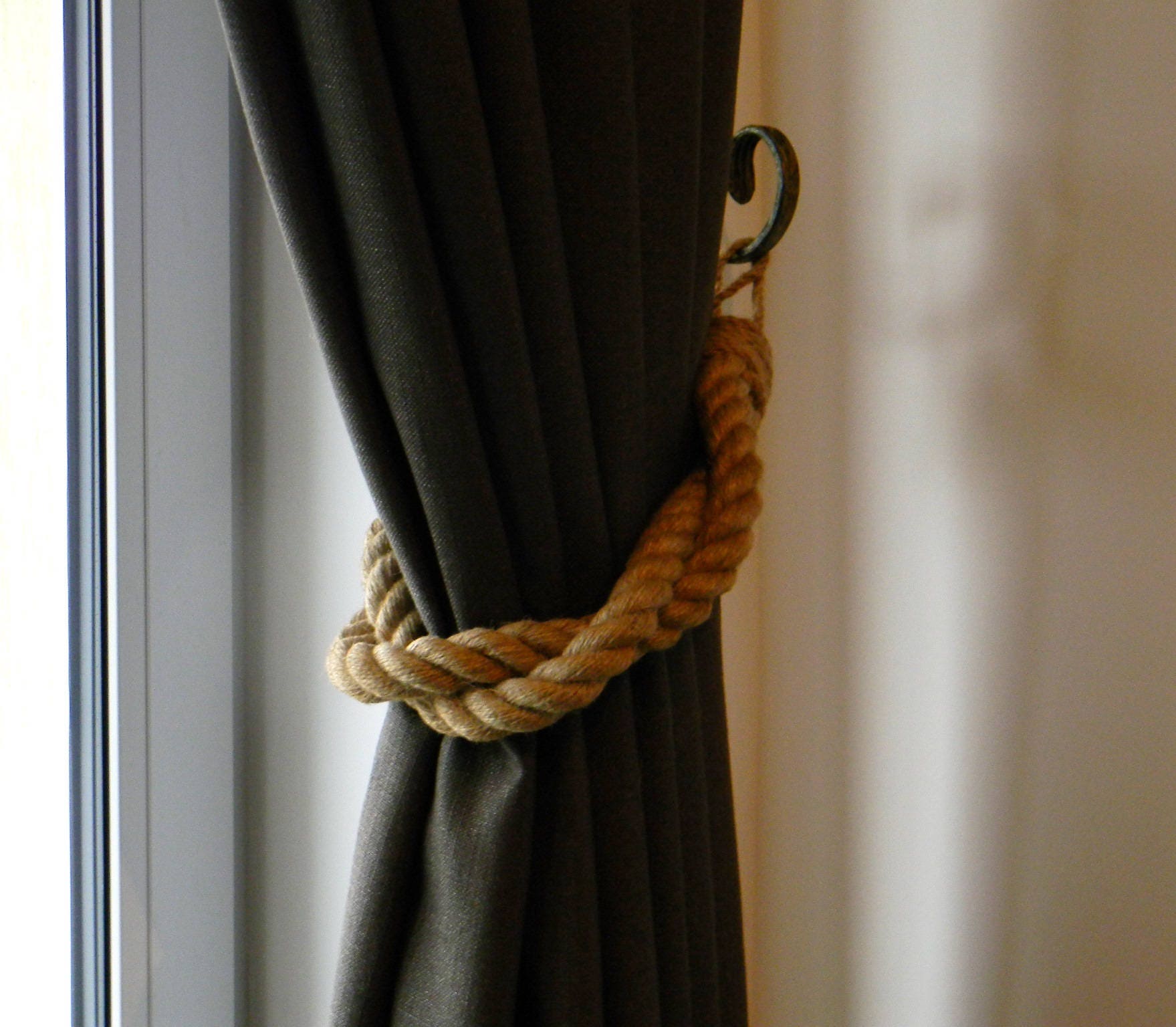 Rustic Jute Rope Curtain Tieback Thick Tie-back Industrial | Etsy
