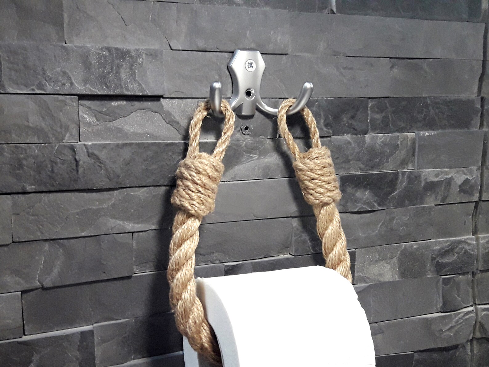 Matte Silver Hook .. Toilet Paper Holder..Jute Rope Nautical | Etsy
