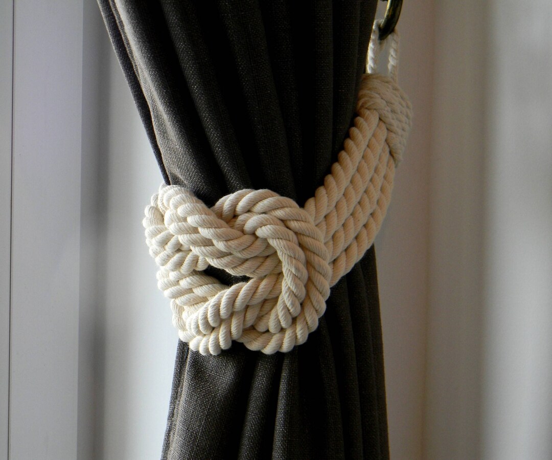 Double Square Knot Ivory Curtain Tie-backs Cotton Rope Tiebacks Shabby ...
