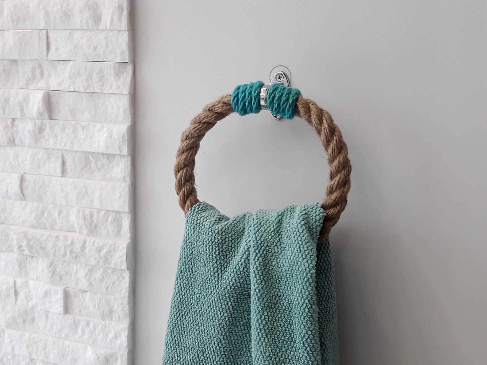 Turquoise Round Jute Small Towel Holder..Decor for Bathroom | Etsy