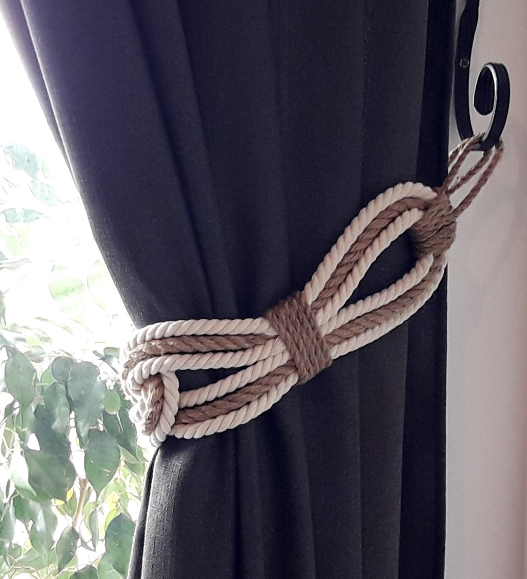 Curtain Tie Back infinity..tie Cotton and Jute Rope..shabby Chic Ties ...