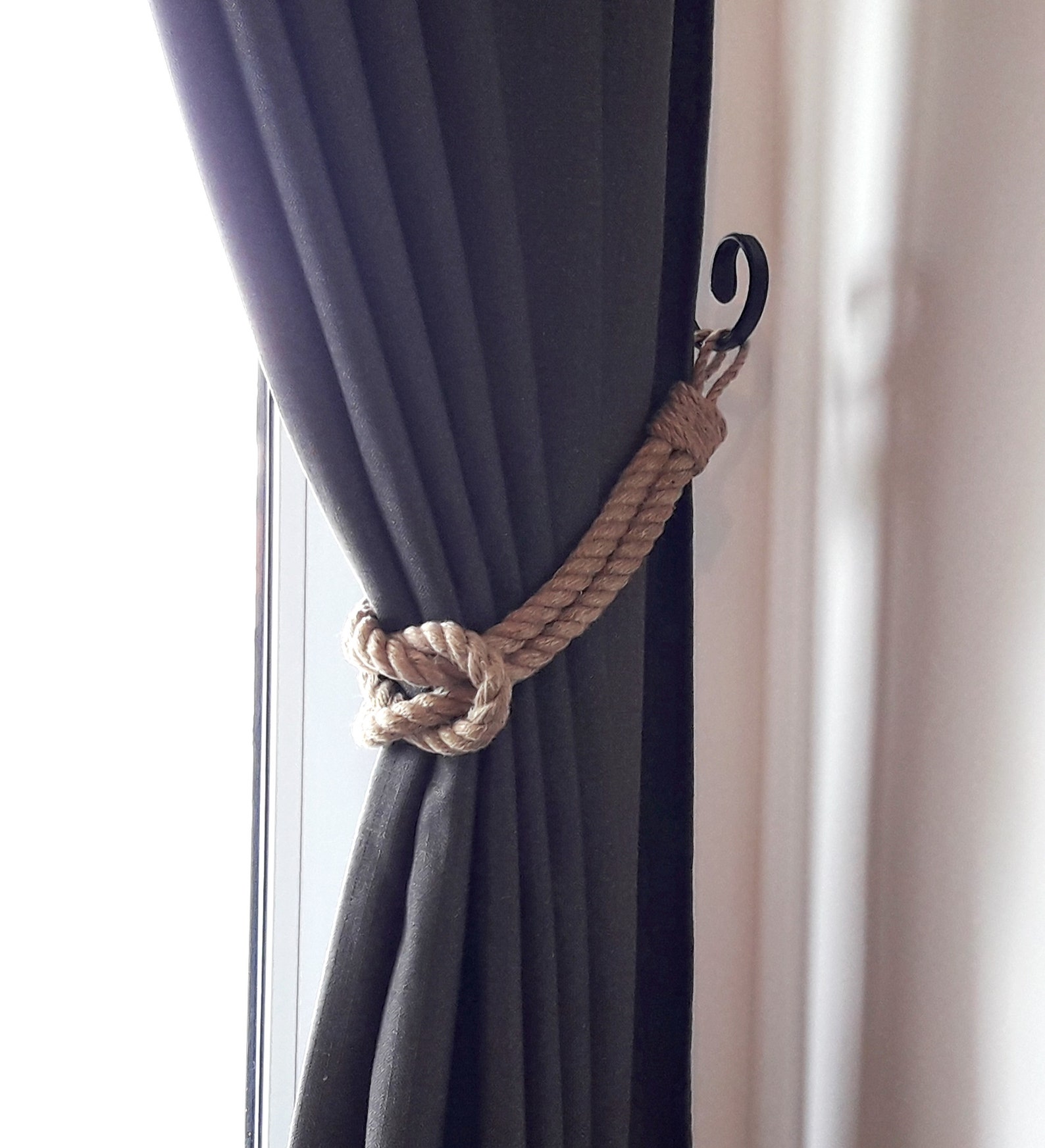 Square Knot Curtain Tie-Back Beach Decor Jute Rope Curtain | Etsy