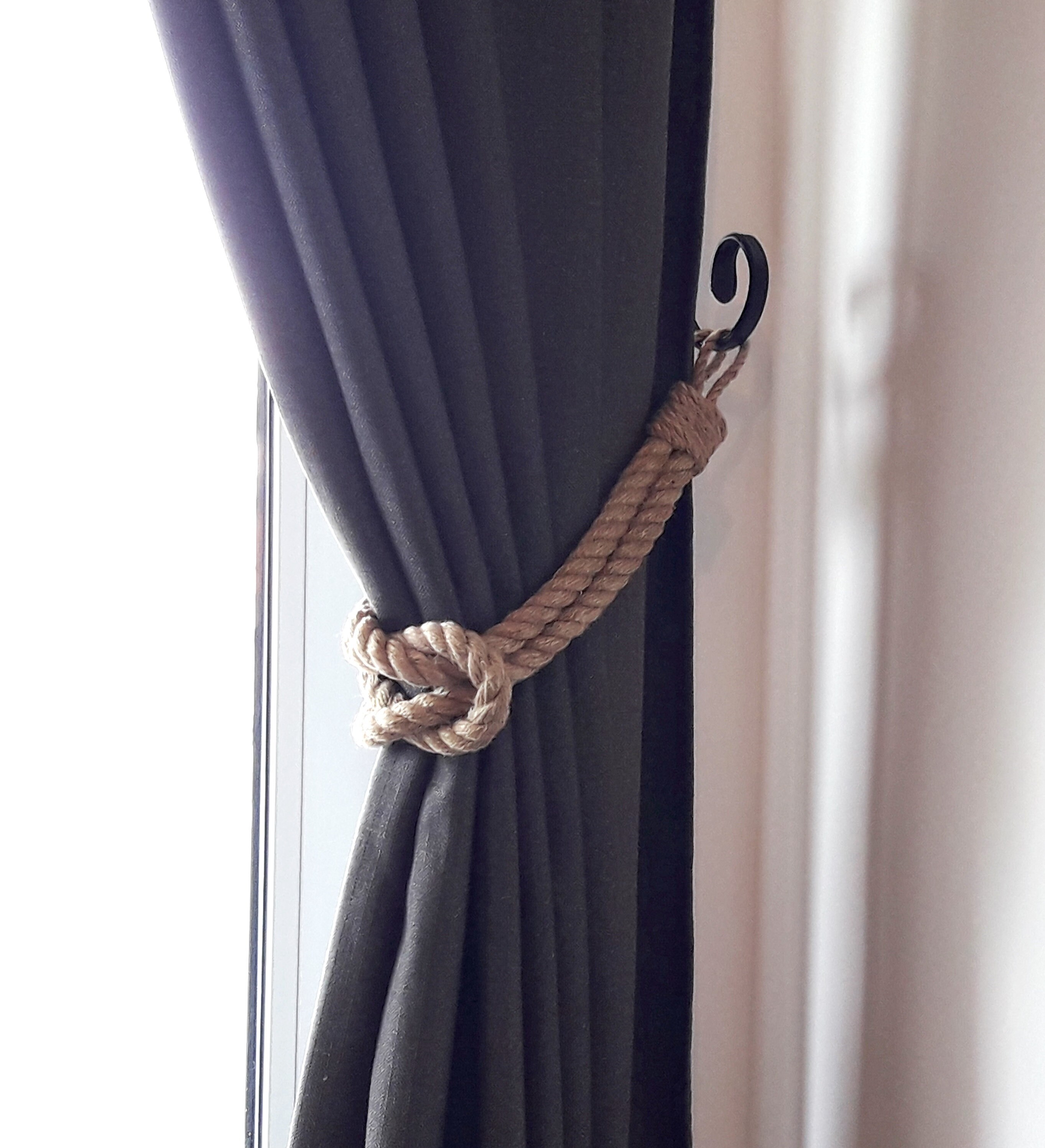 Square Knot Curtain Tie-Back Beach Decor Jute Rope Curtain | Etsy