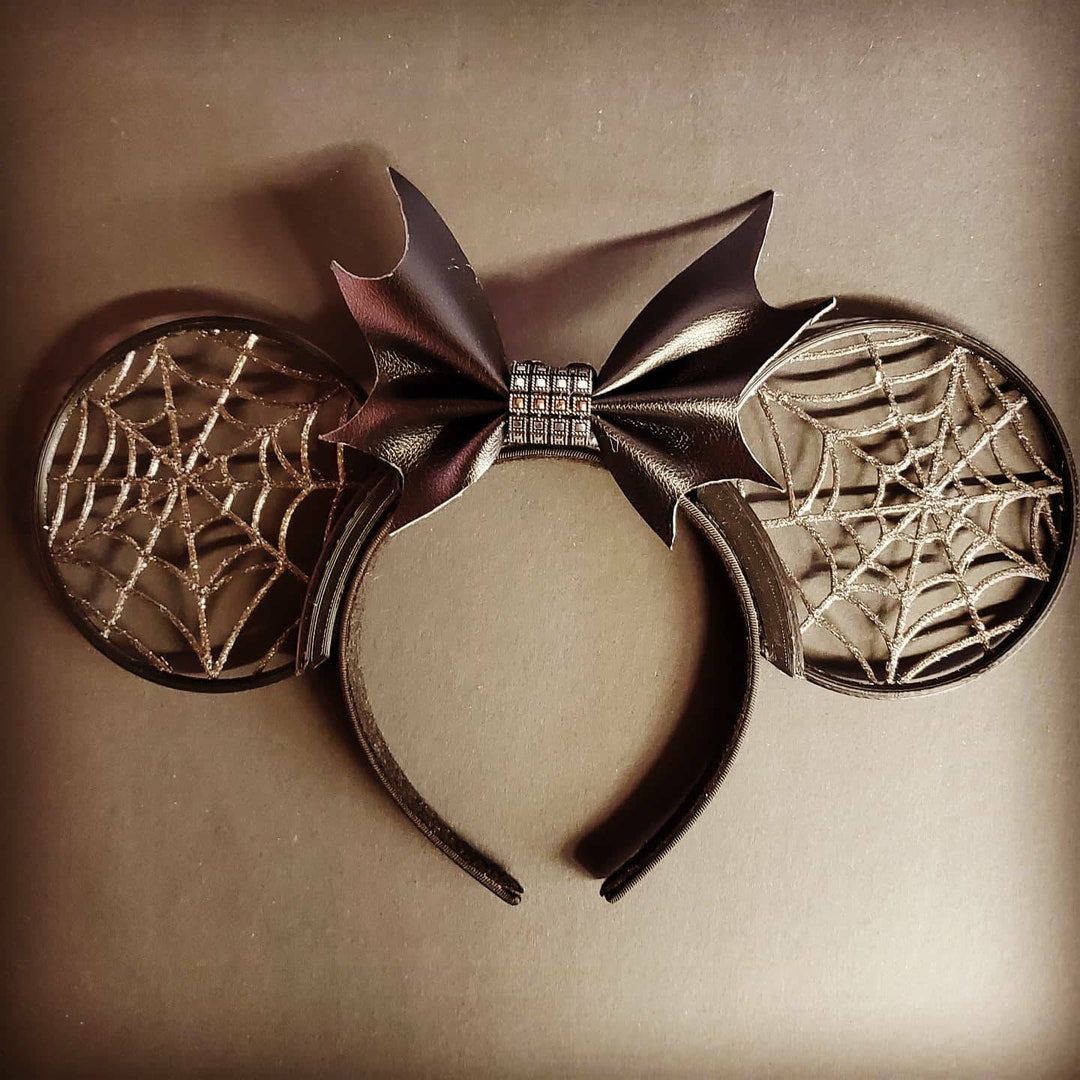 Spider Webbed Disney Ears With Batty Bow - Etsy