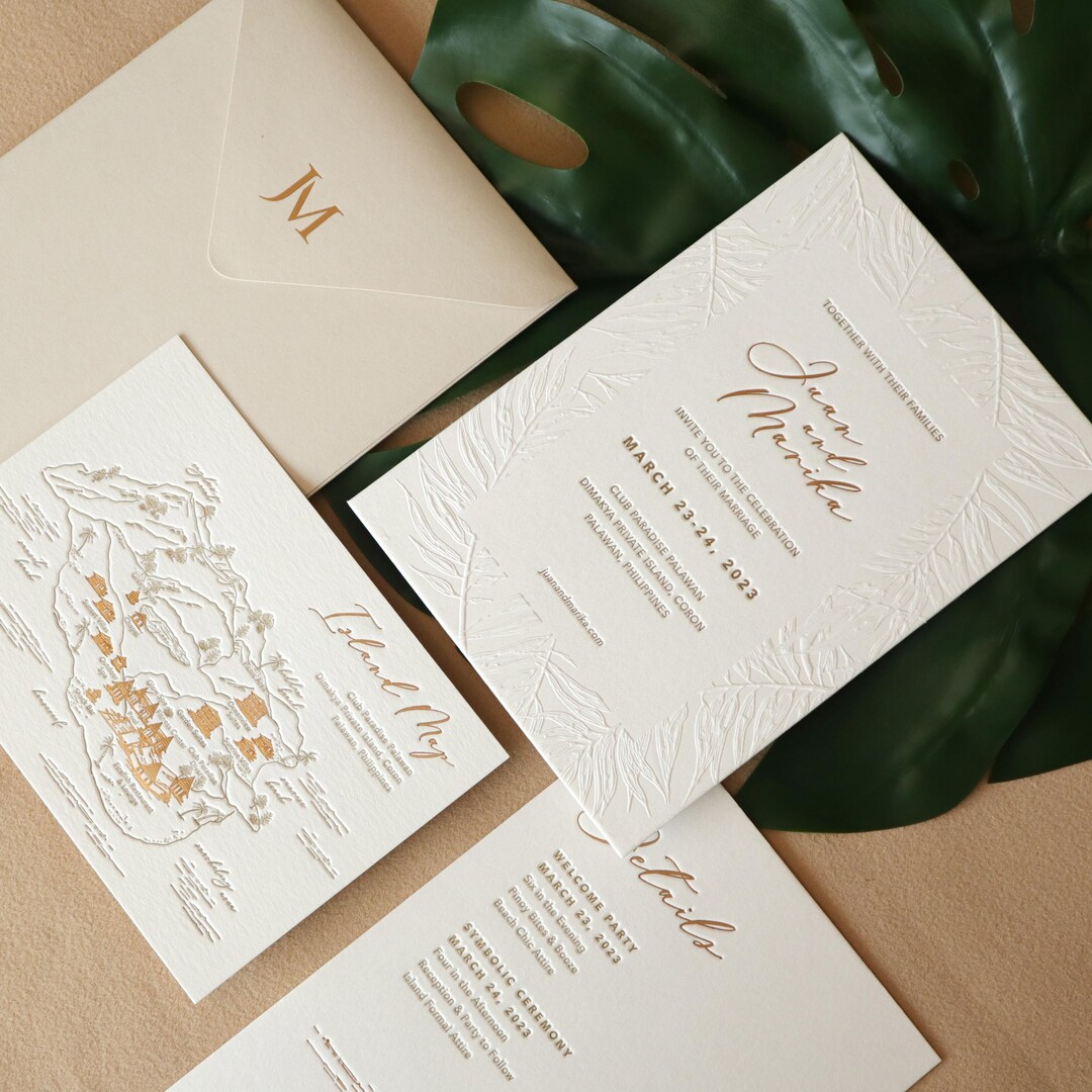 Letterpress Wedding Invitation – Luxury Gold Foil Stamped & Blind ...