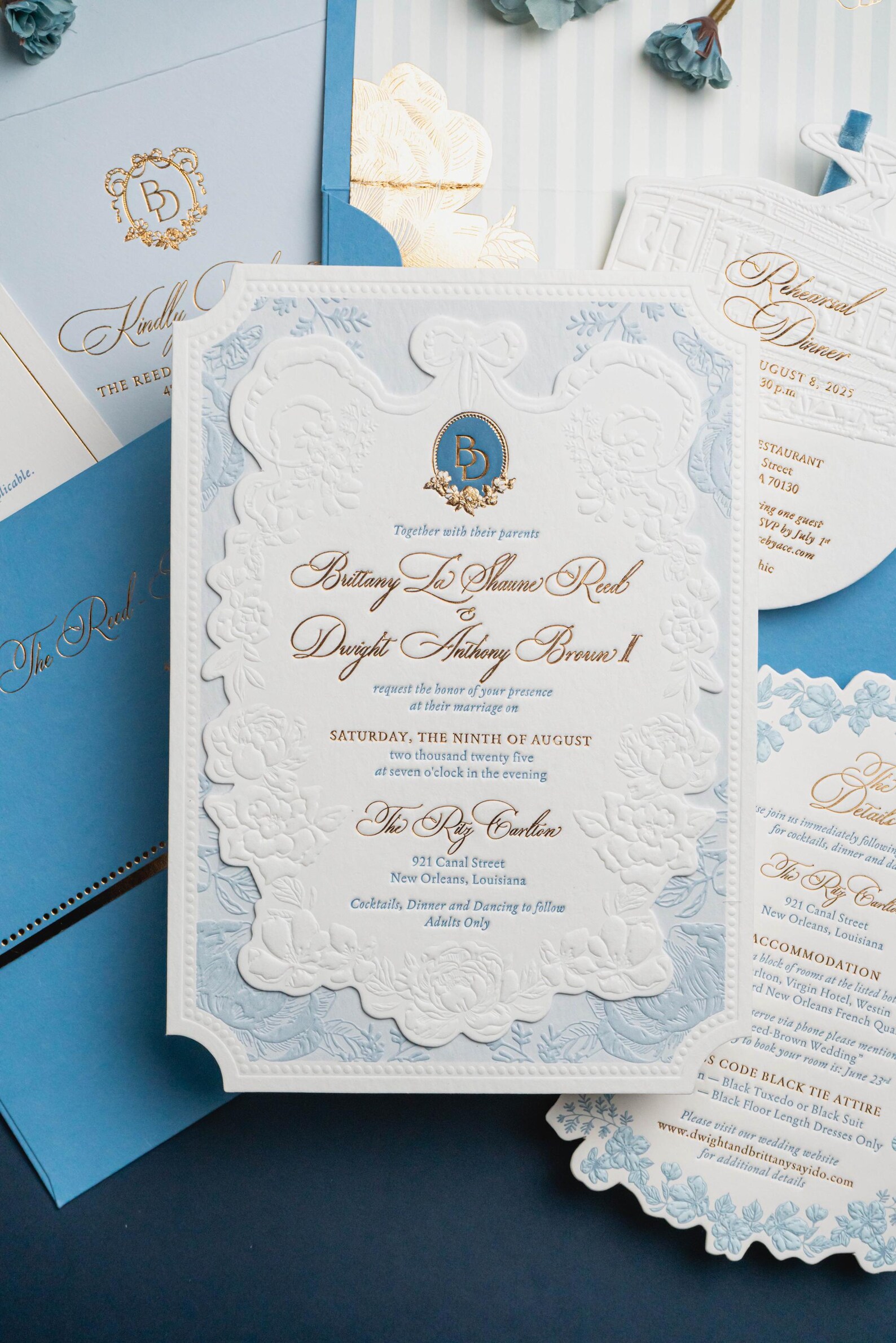 Letterpress Wedding Invitation – Foil Stamped & Blind Embossed – Custom ...