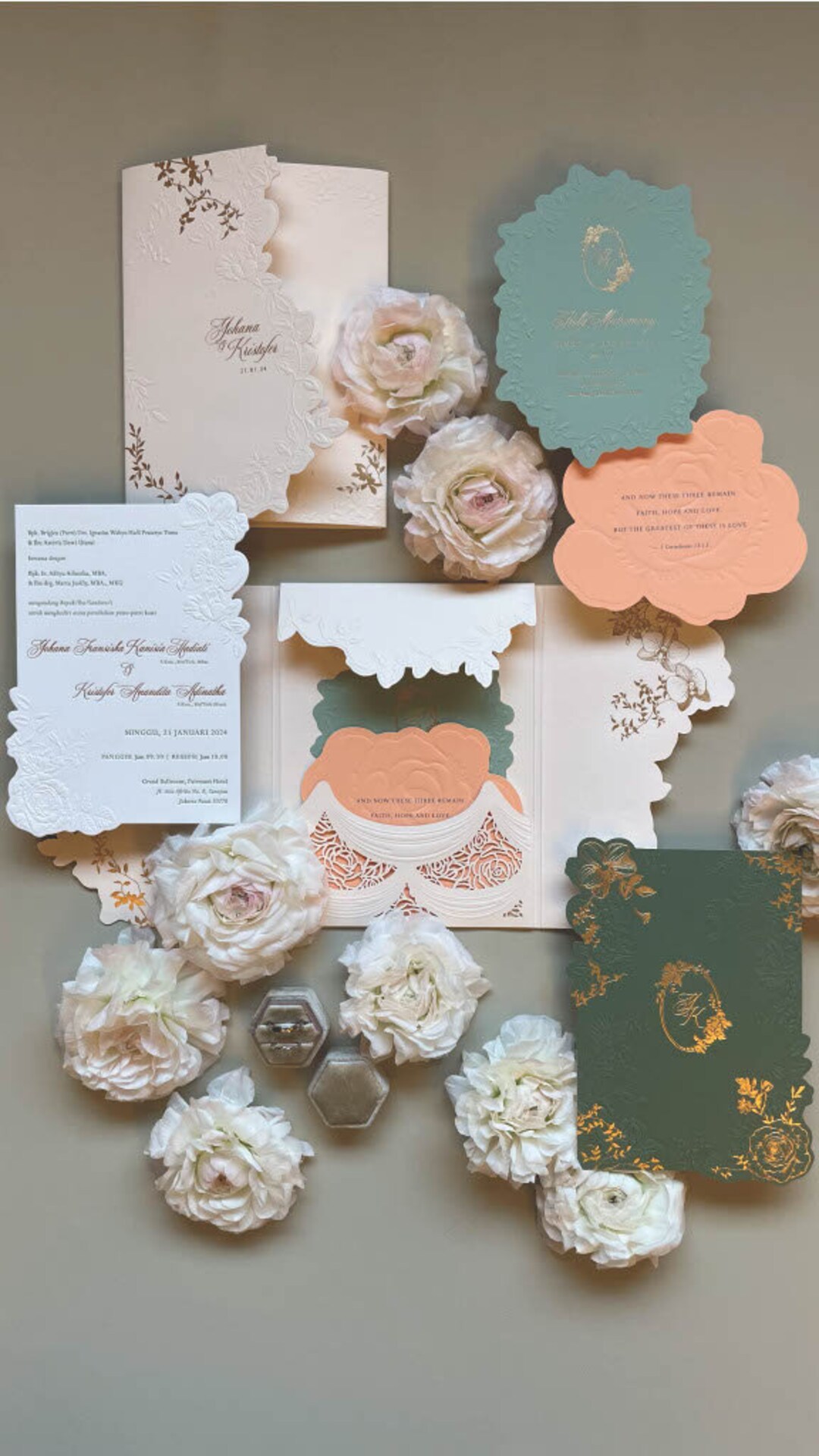 Letterpress Wedding Invitation - Green Letterpress, Gold Foil, Blind ...