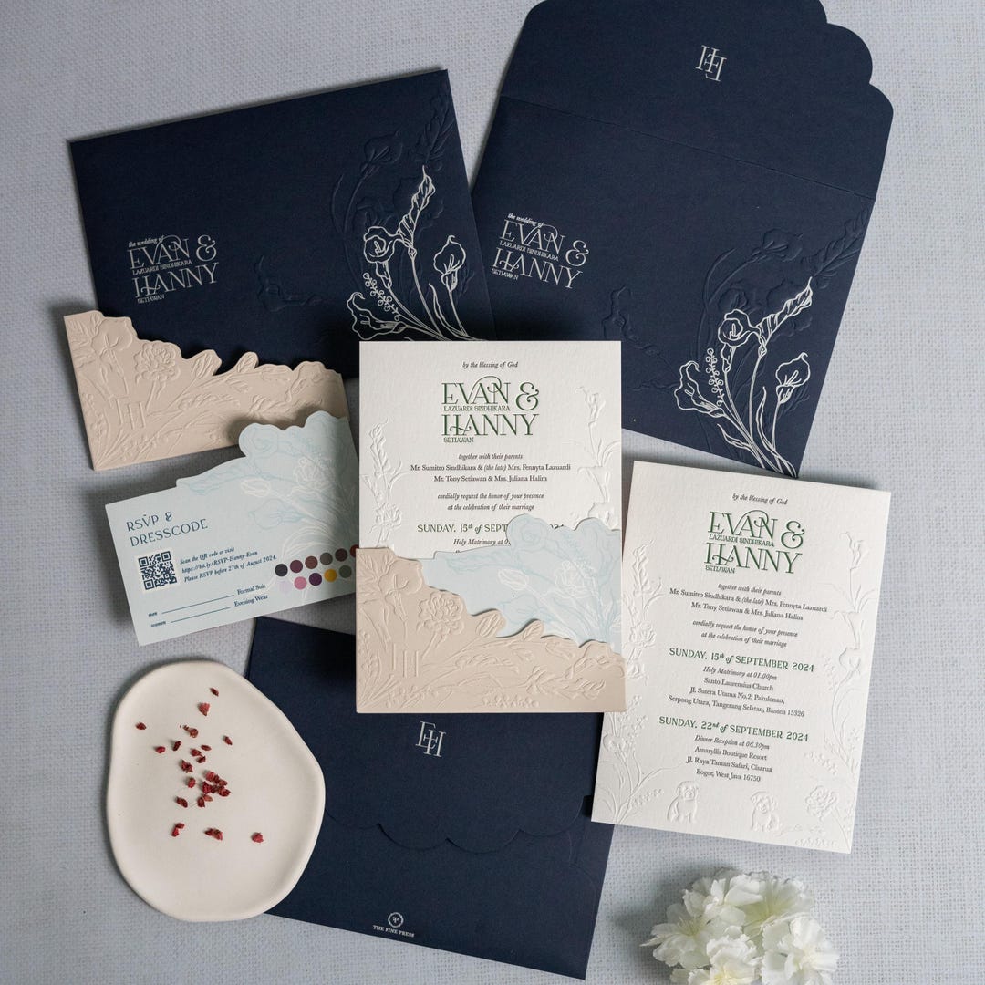 Letterpress Wedding Invitation - Silver Foil, Green & Black Letterpress ...