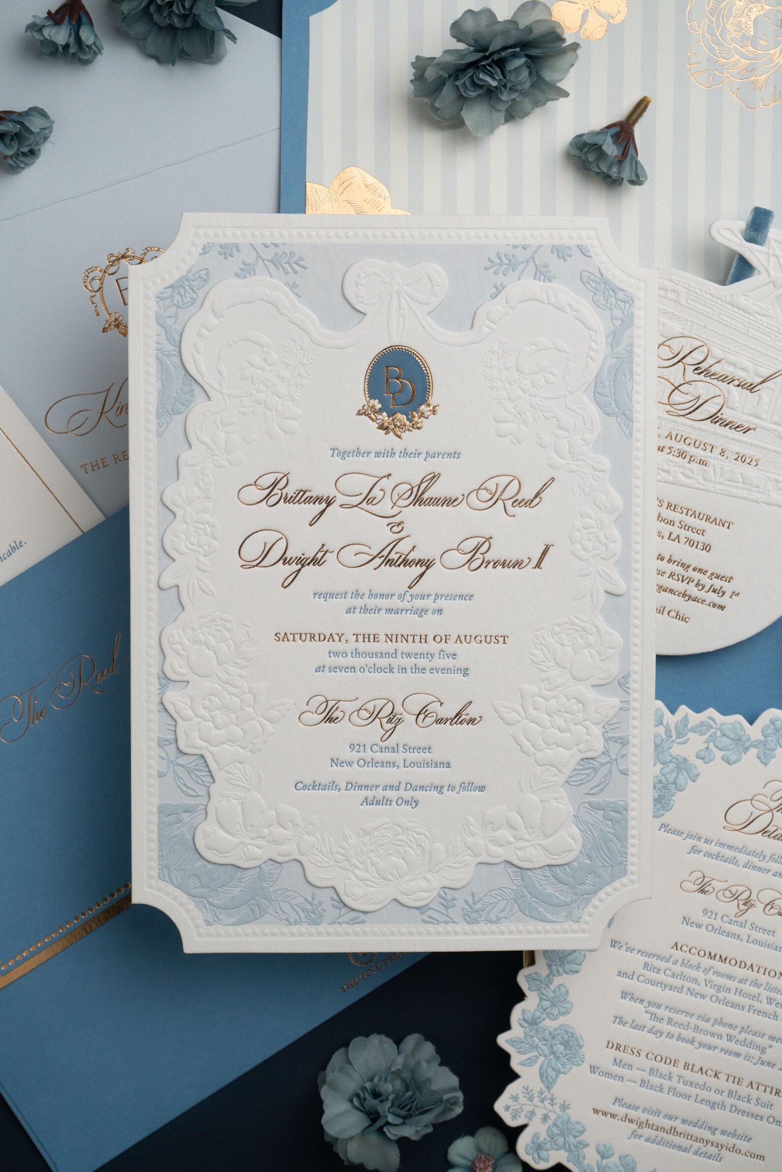 Letterpress Wedding Invitation – Foil Stamped & Blind Embossed – Custom ...