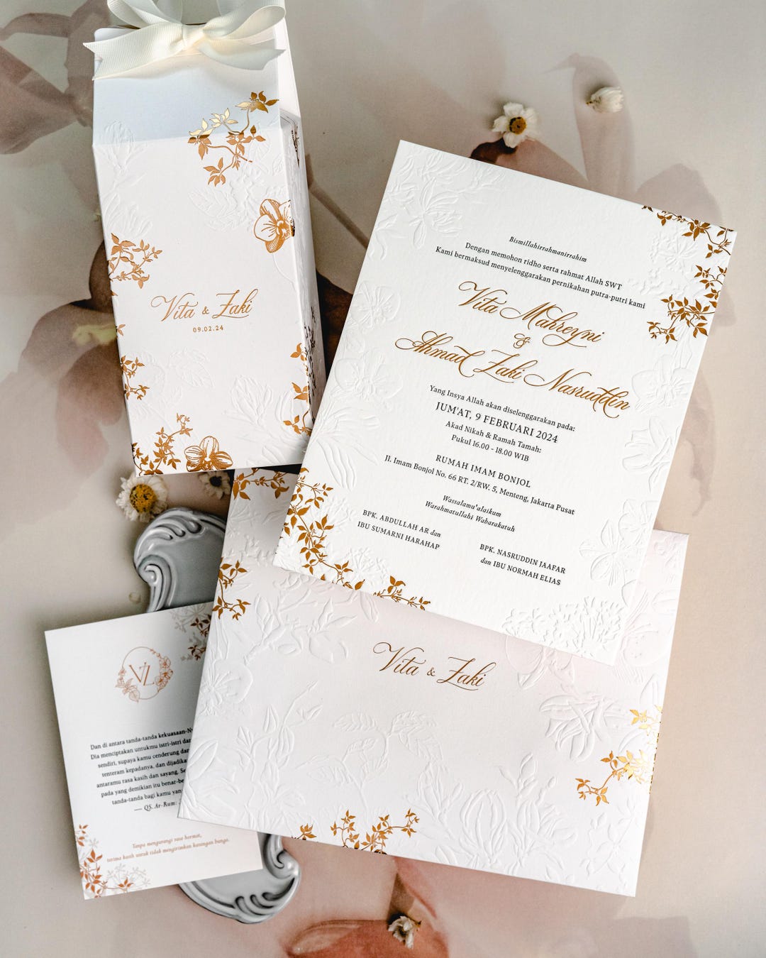 Letterpress Wedding Invitation - Black Letterpress, Gold Foil, Blind ...