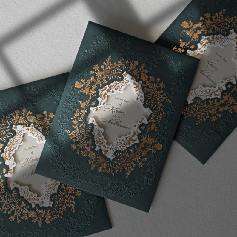 Letterpress Wedding Invitation - Black Letterpress, Gold Foil, Blind ...