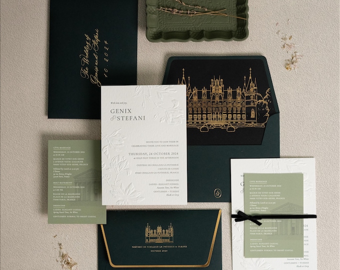 Letterpress Wedding Invitation – Luxury Foil Stamped & Blind Embossed ...
