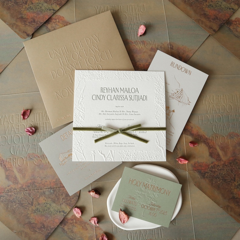 Letterpress Wedding Invitation – Blind Embossed & Foil Stamped – Earthy ...
