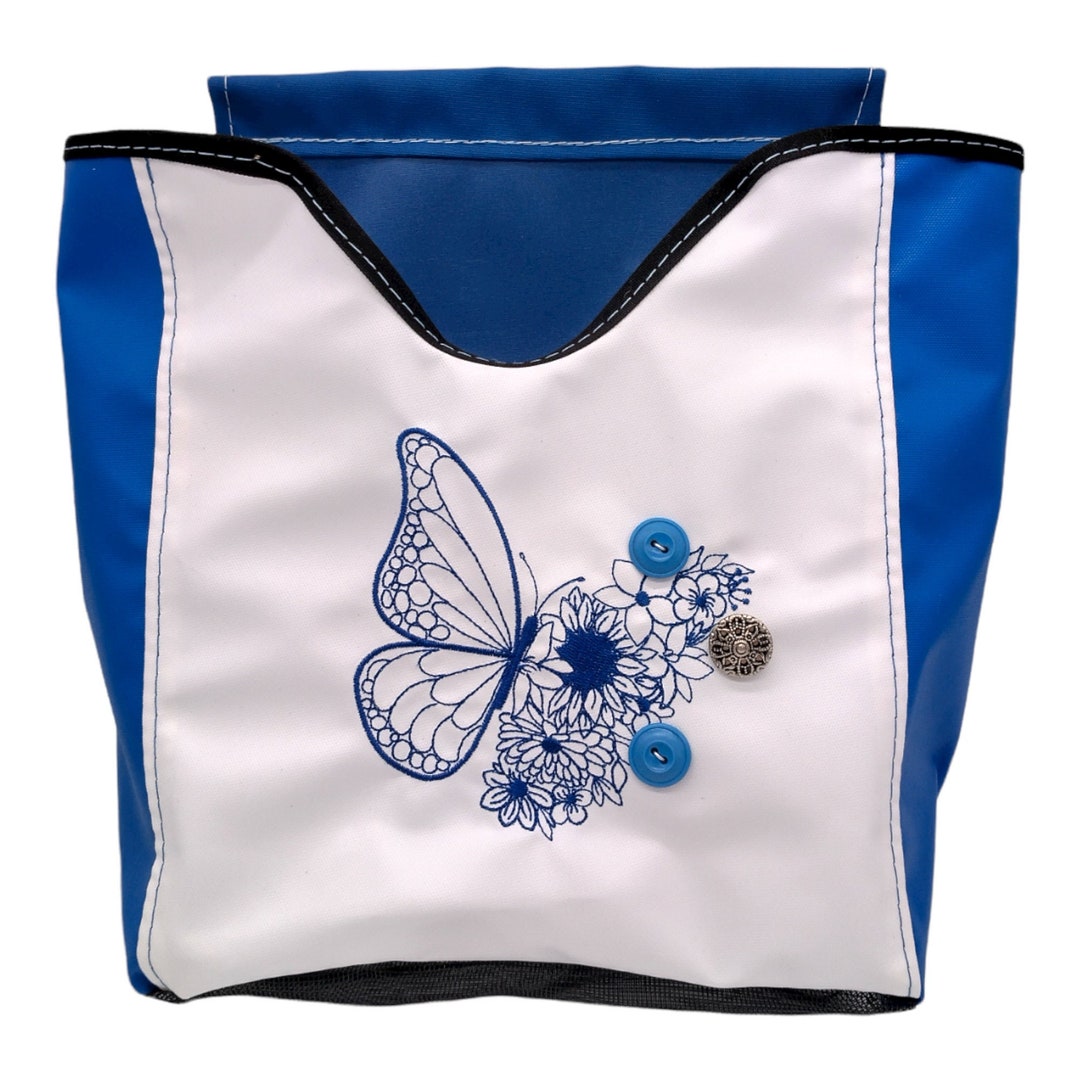 Blue Butterfly Button Clothespin Bag, Laundry Embroidered Hanging ...