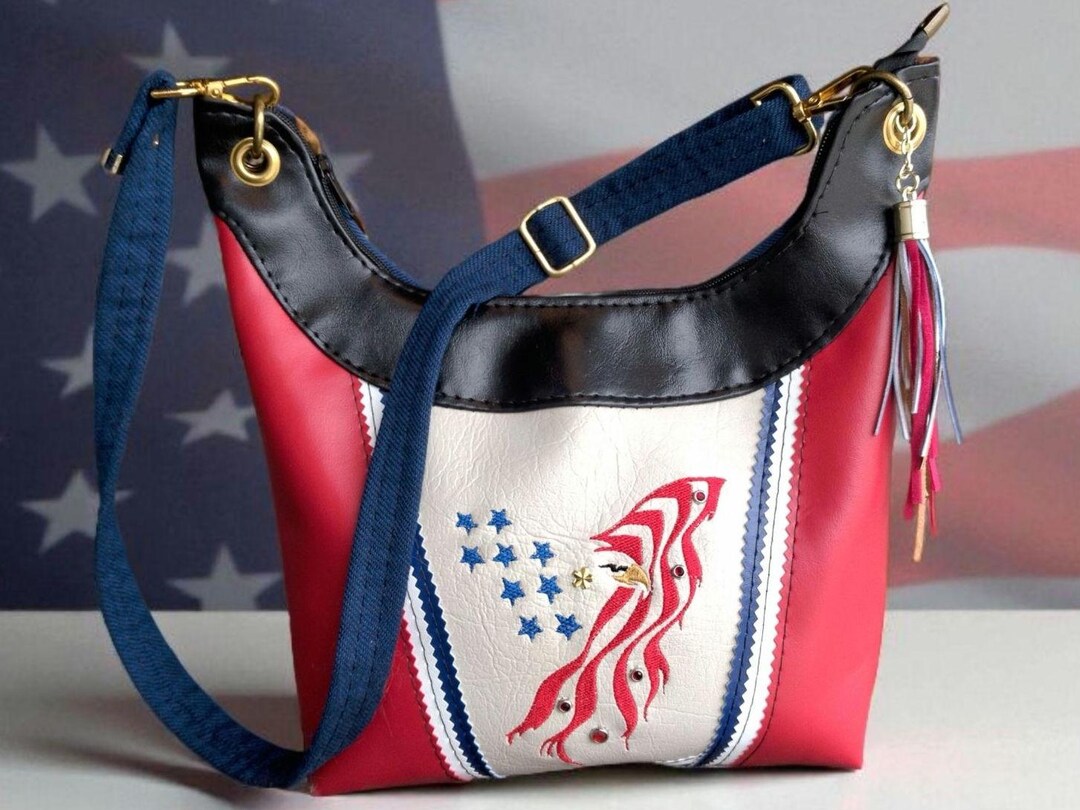 Patriotic Eagle Flag Purse, One of a Kind Embroidered Gift, Upcycled ...