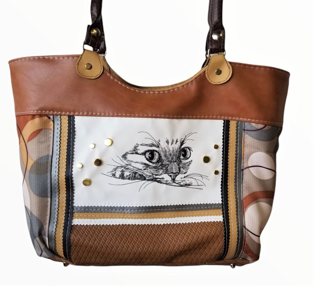Regal Cat XL Purse, Upcycled Extra Large Workbag, Embroidered XL Cat ...