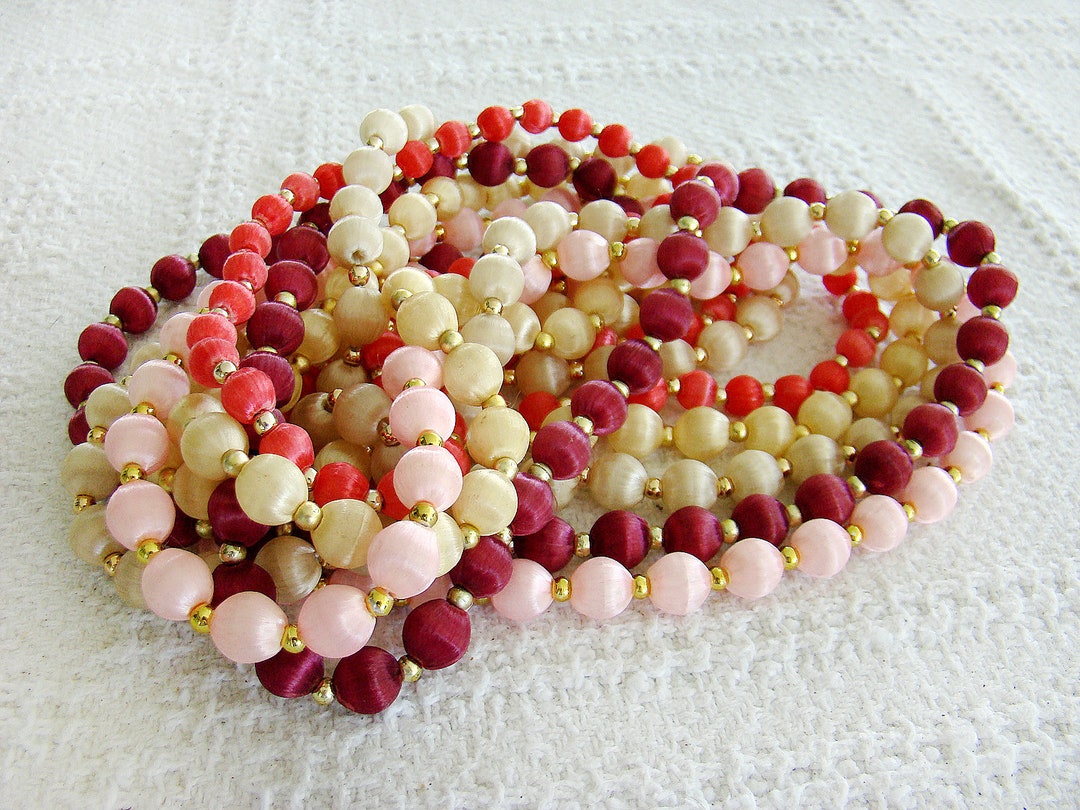 Vintage Satin Silk Beaded Necklace With Gold Spacers, Long Necklaces - Etsy