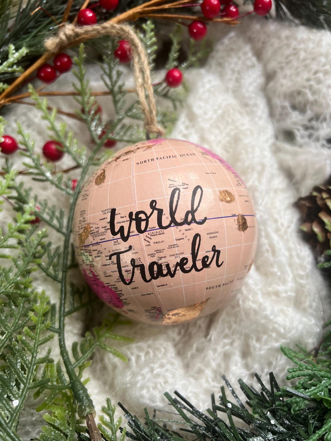 World Traveler Ornament- World Map Globe Ornament- Travel Ornament ...