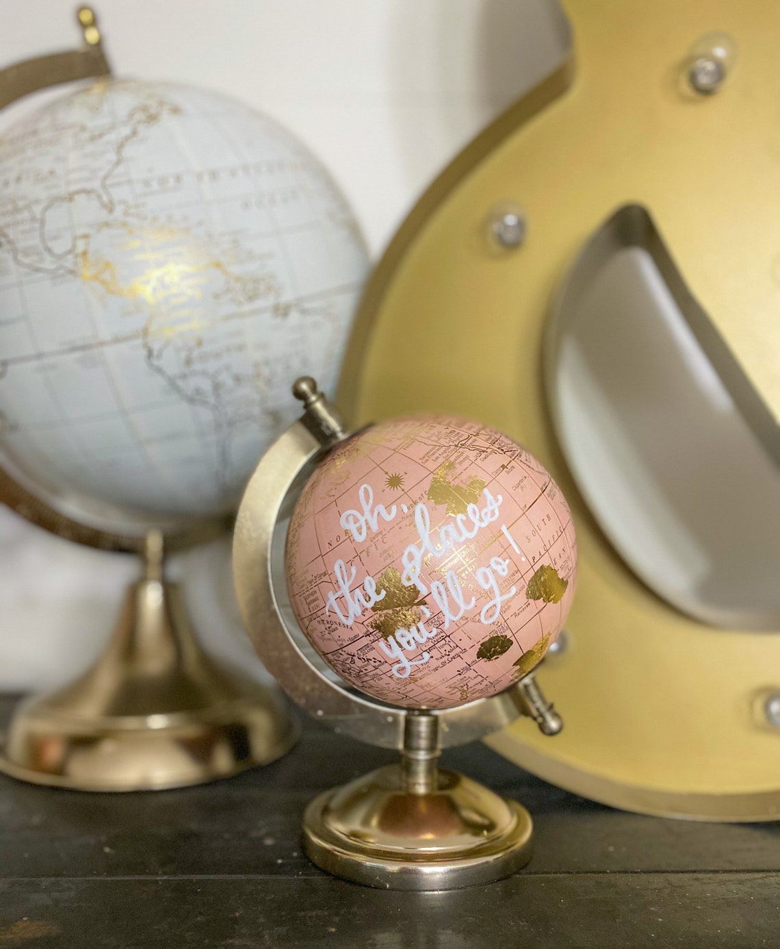 Mini Blush Pink World Globe Personalized Globes Custom Hand - Etsy
