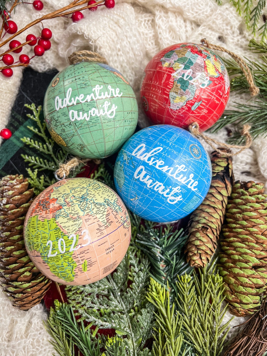 Hand Lettered Globe Ornament: Personalized World Map Travel Gift - Etsy
