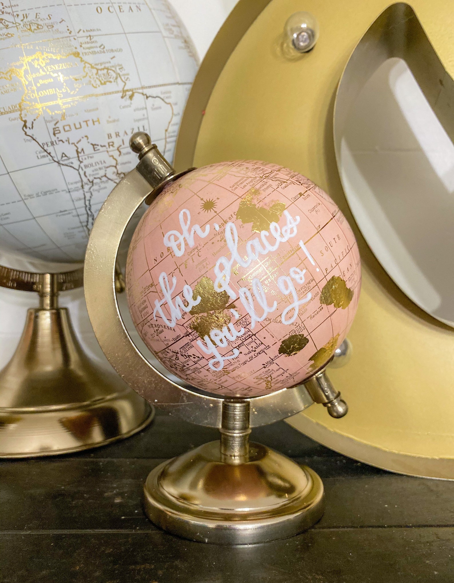 Mini Blush Pink World Globe Personalized Globes Custom Hand - Etsy