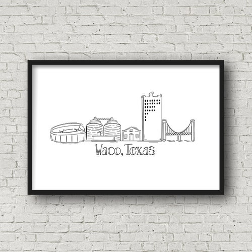 Waco Skyline Digital Downloadable Hand-drawn Print - Etsy
