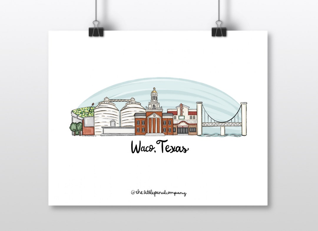 PRINT - Waco, Texas Skyline Illustration - Etsy