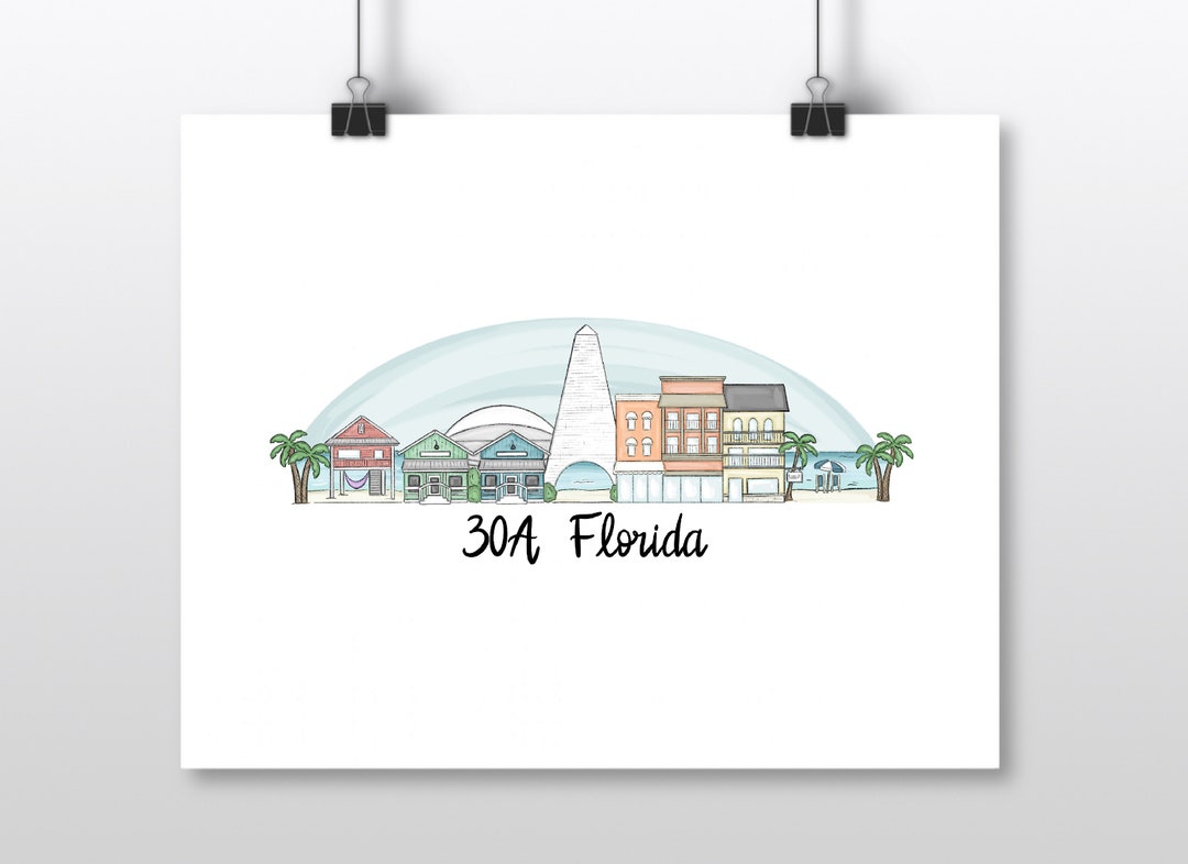 PRINT - 30A Florida Skyline Illustration - Etsy