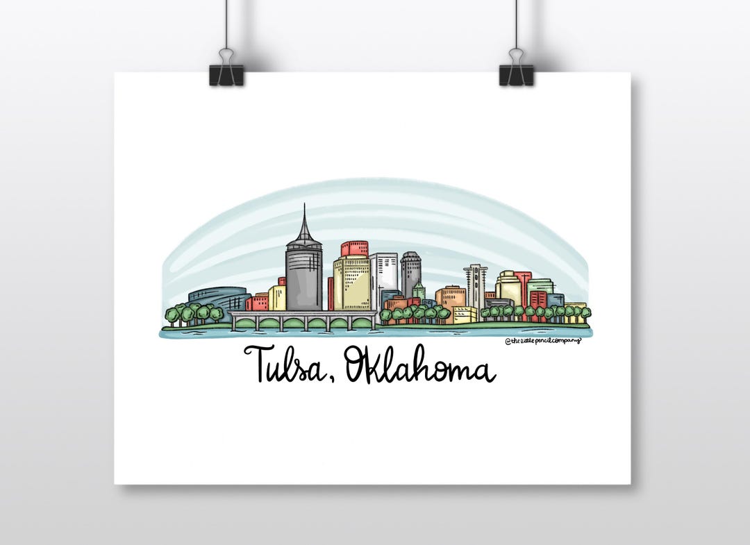 PRINT - Tulsa, Oklahoma Skyline Illustration in Color - Etsy